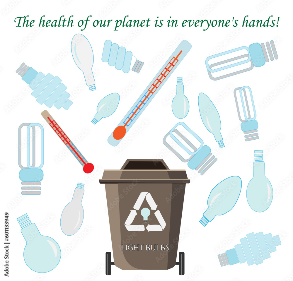 Waste segregation. Sorting garbage by material and type in colored ...