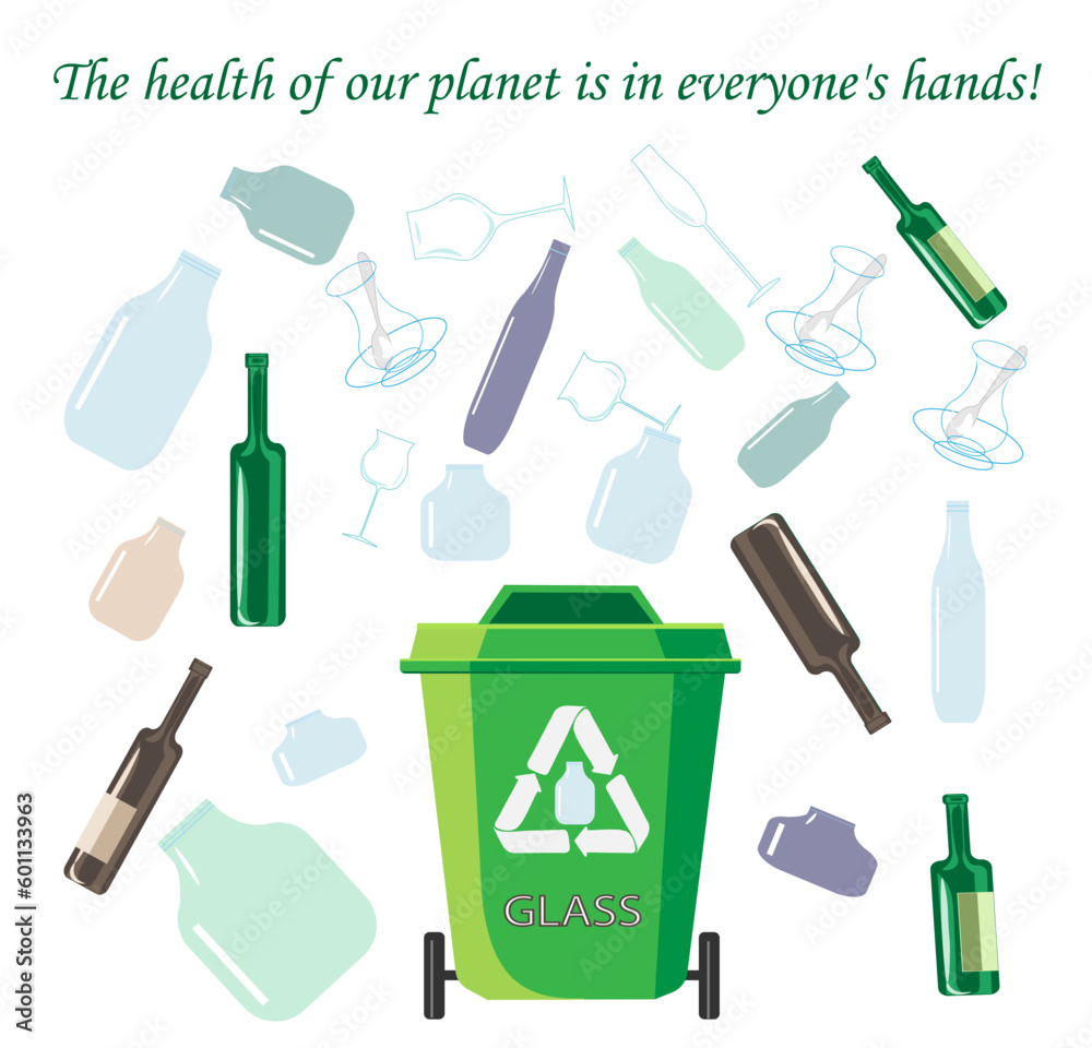 Waste segregation. Sorting garbage by material and type in colored ...