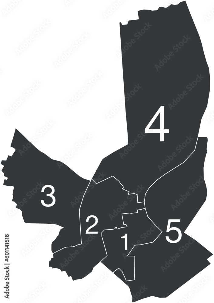 Dark gray flat vector administrative map of BORDEAUX, FRANCE with name ...