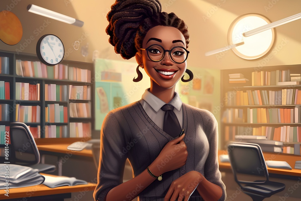 gorgeous black female teacher with a beautiful welcoming smile standing ...