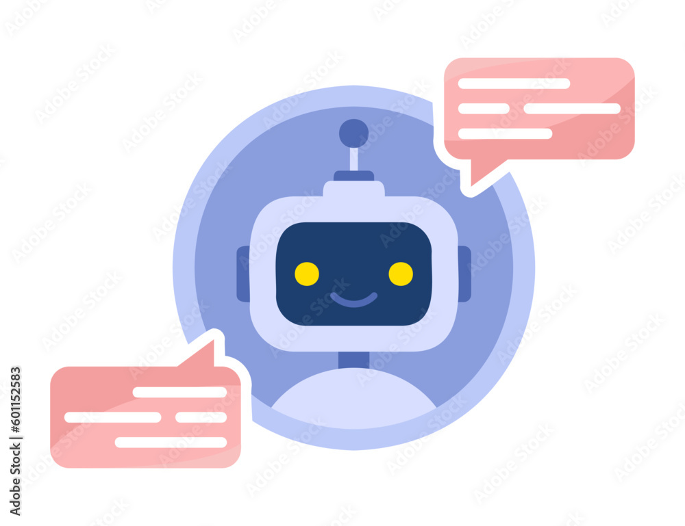 Vetor de Cute comic chatbot with speech bubbles vector illustration ...
