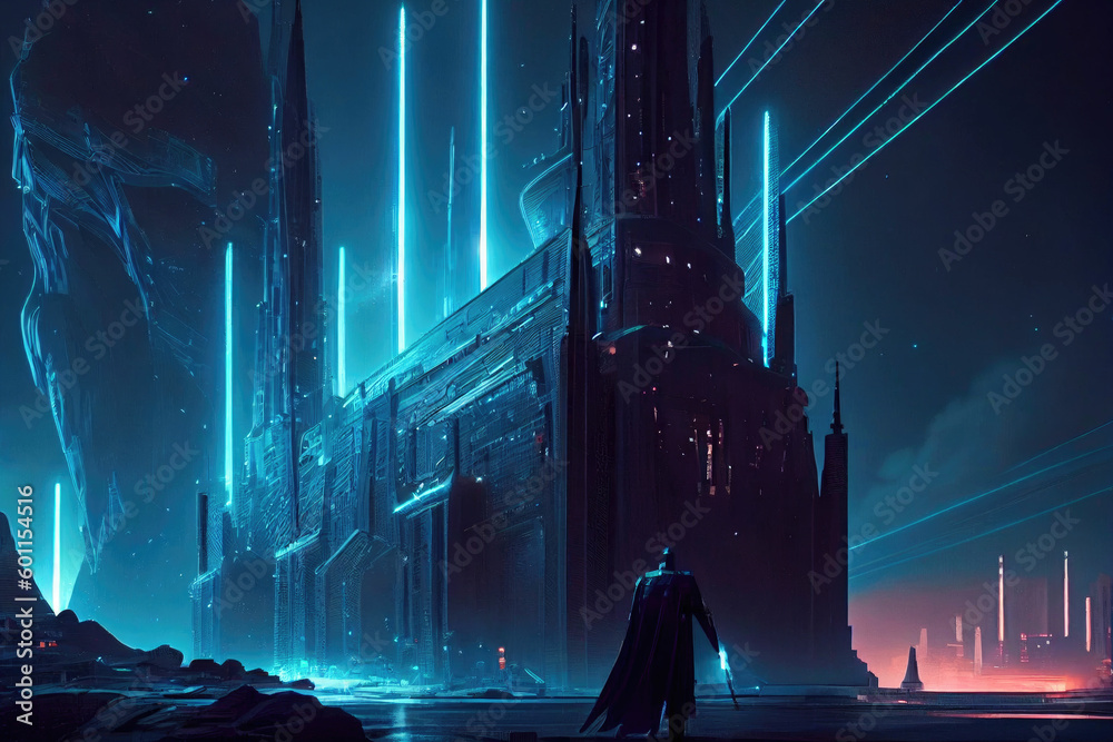 Cyberpunk castle, megalithic building ,made with Generative AI Stock ...