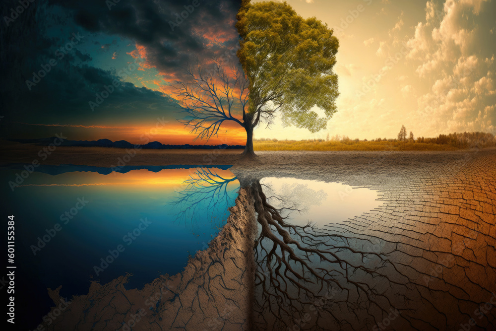 Conceptual of climate change and global warming with melting icebergs ...