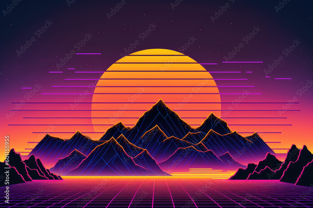 Beach retro wave or synthwave background, retro summer sunset wallpaper ...