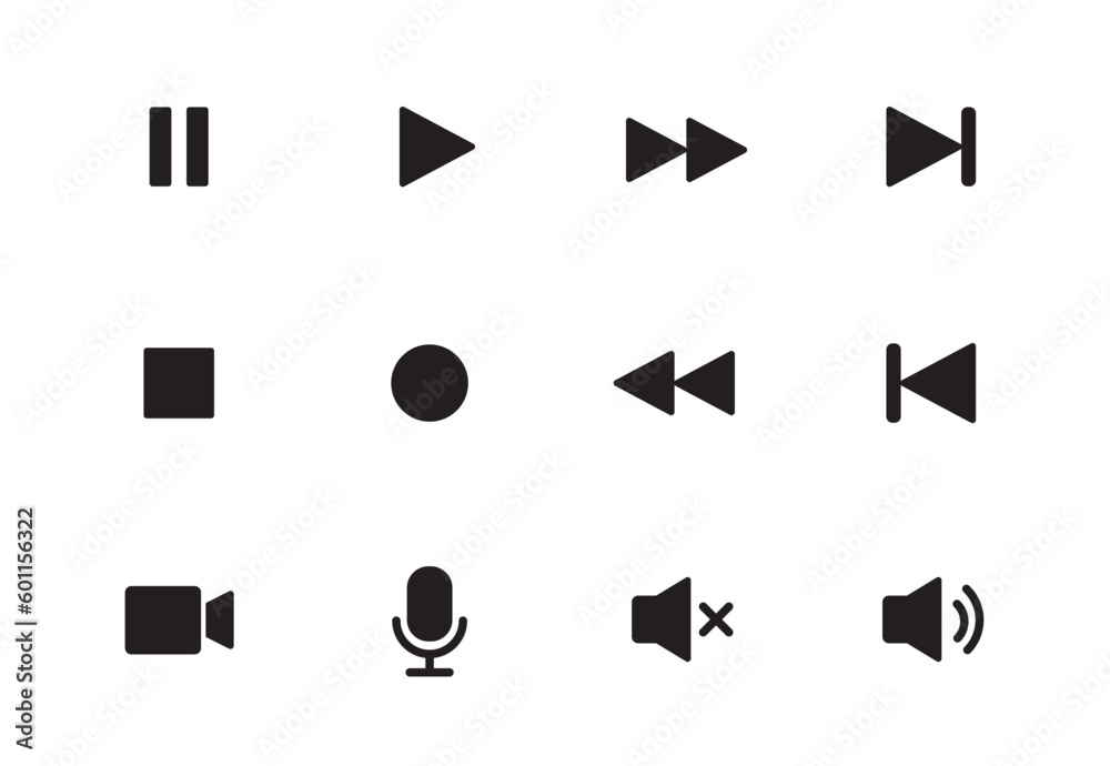Audio, video, music player button icon. Sound control, play, pause ...