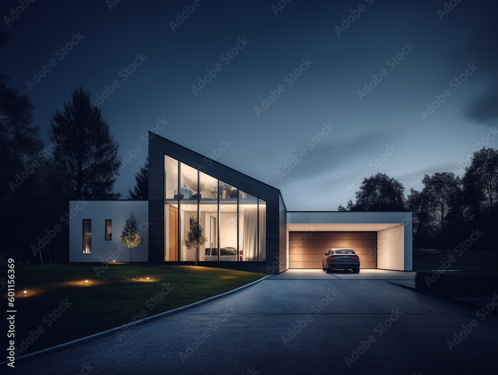 A Well Lit Home with a Minimalist Architecture Design at Night ...