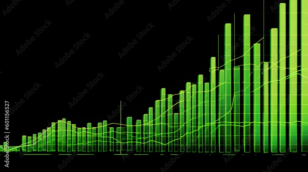 exponential graph, increasing bar graph upward to the right, green ...