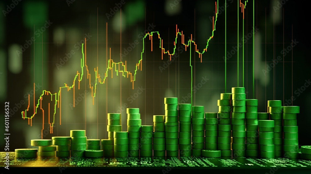 exponential graph, increasing bar graph upward to the right, green ...