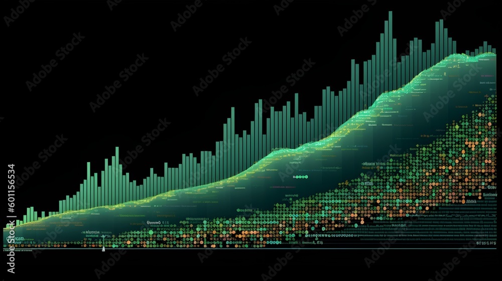 exponential graph, increasing bar graph upward to the right, green ...