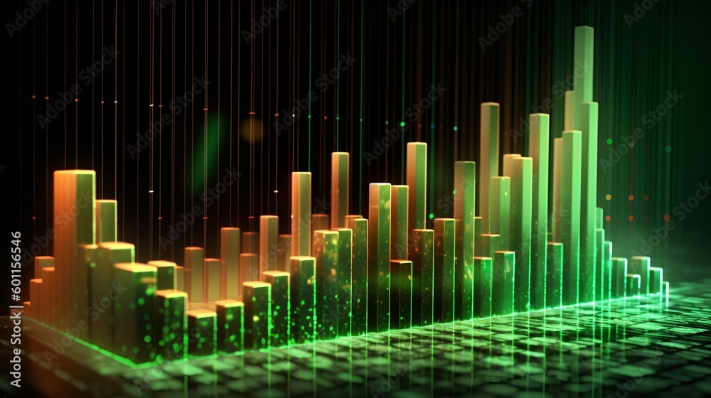 exponential graph, increasing bar graph upward to the right, green ...