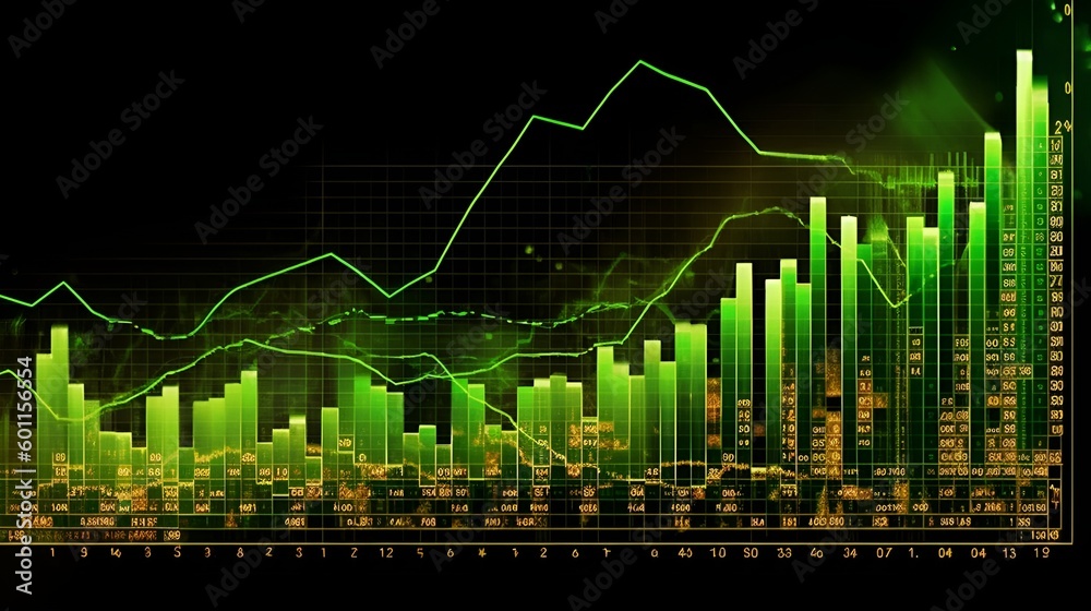 exponential graph, increasing bar graph upward to the right, green ...