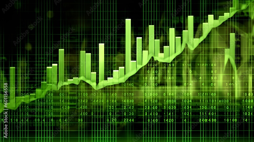 exponential graph, increasing bar graph upward to the right, green ...