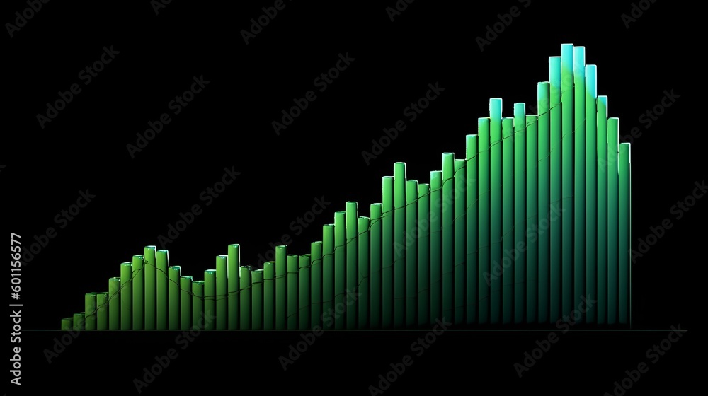 exponential graph, increasing bar graph upward to the right, green ...