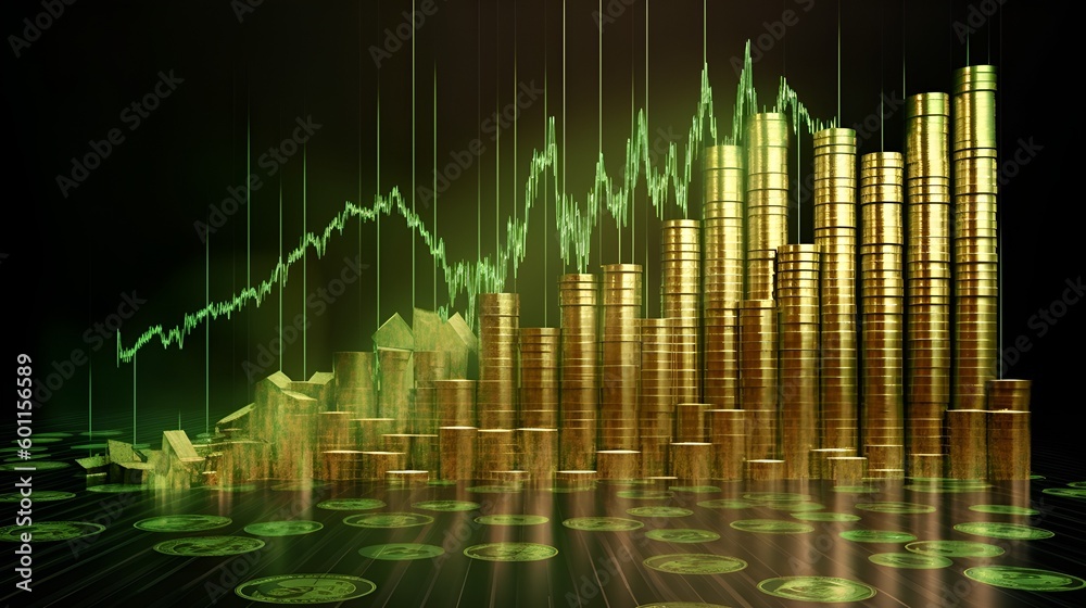 exponential graph, increasing bar graph upward to the right, green ...