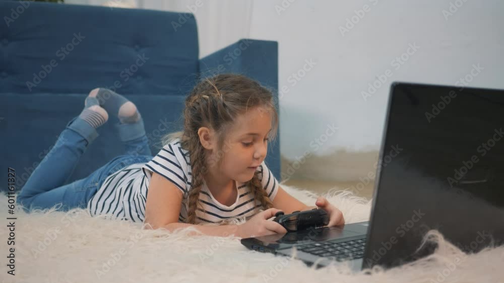 People playing video games. Happy cute kid gamer playing video game ...