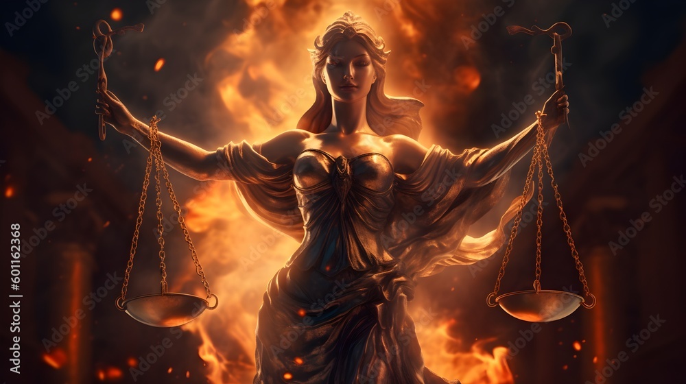 Justice symbol : Lady of justice holding scale of justice with fire ...