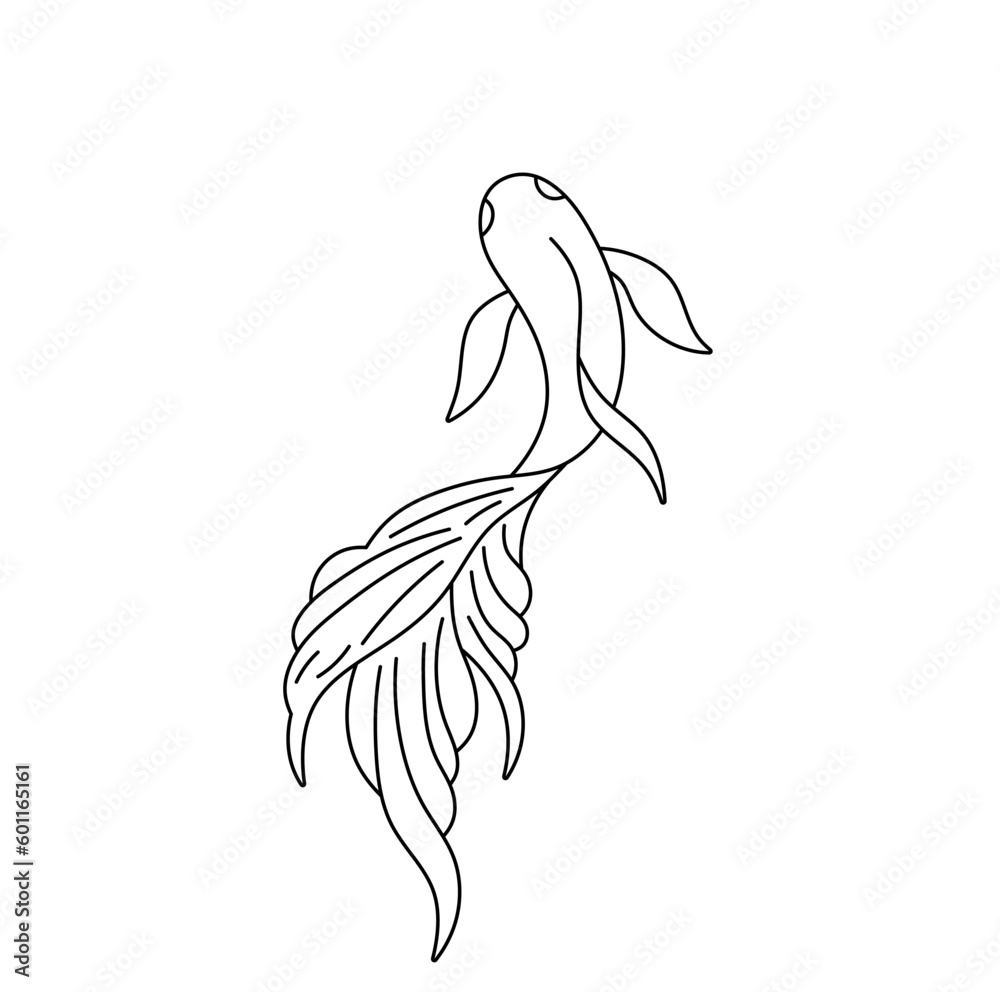 Vector isolated one single beautiful fish with long tail top view ...