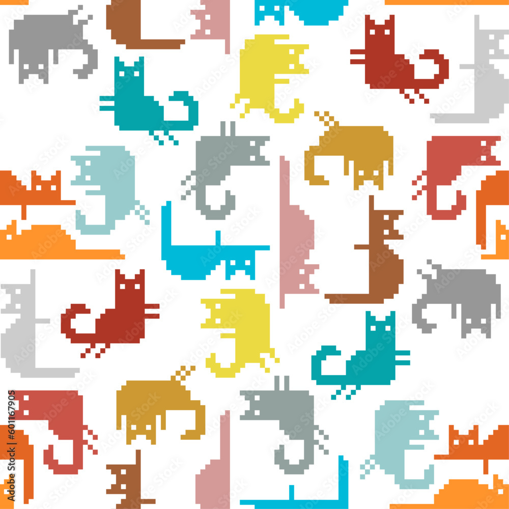 Cat pixel art pattern seamless. 8 bit pat background. pixelated Baby ...