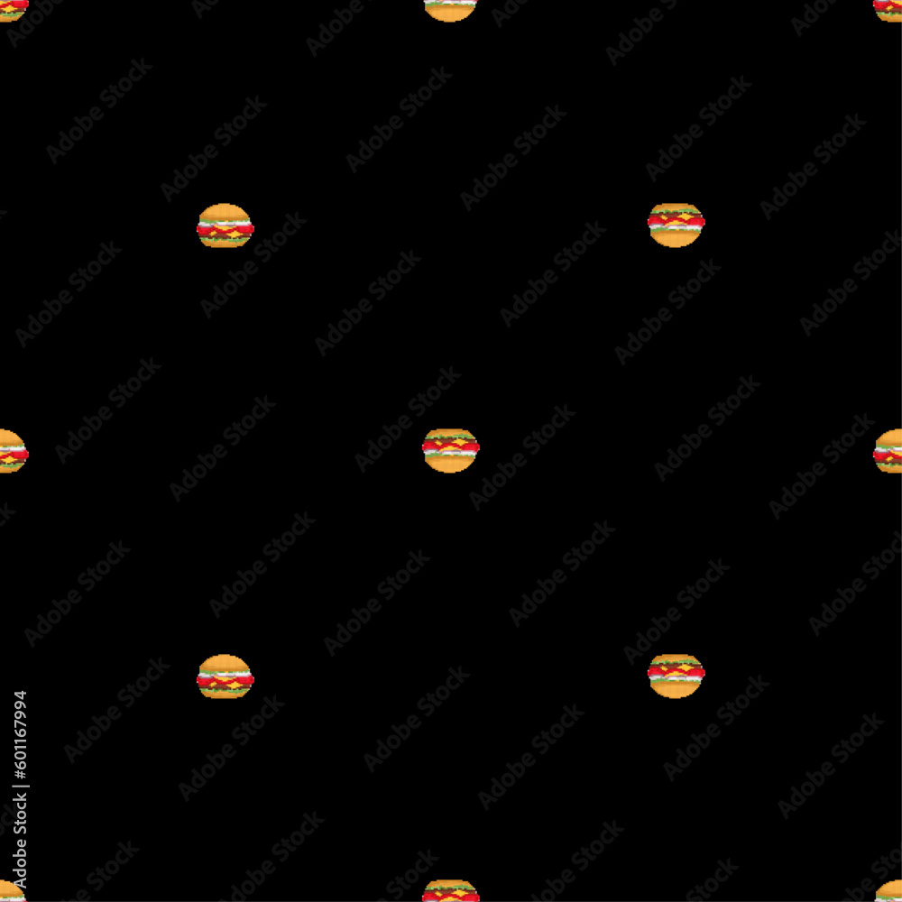 Burger pixel art pattern seamless. Hamburger pixelated background. Fast ...