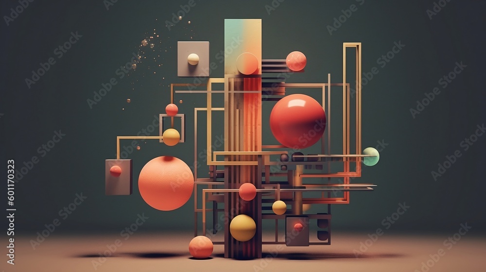 Abstract design with rectangles, lines, angles and circles. Different ...