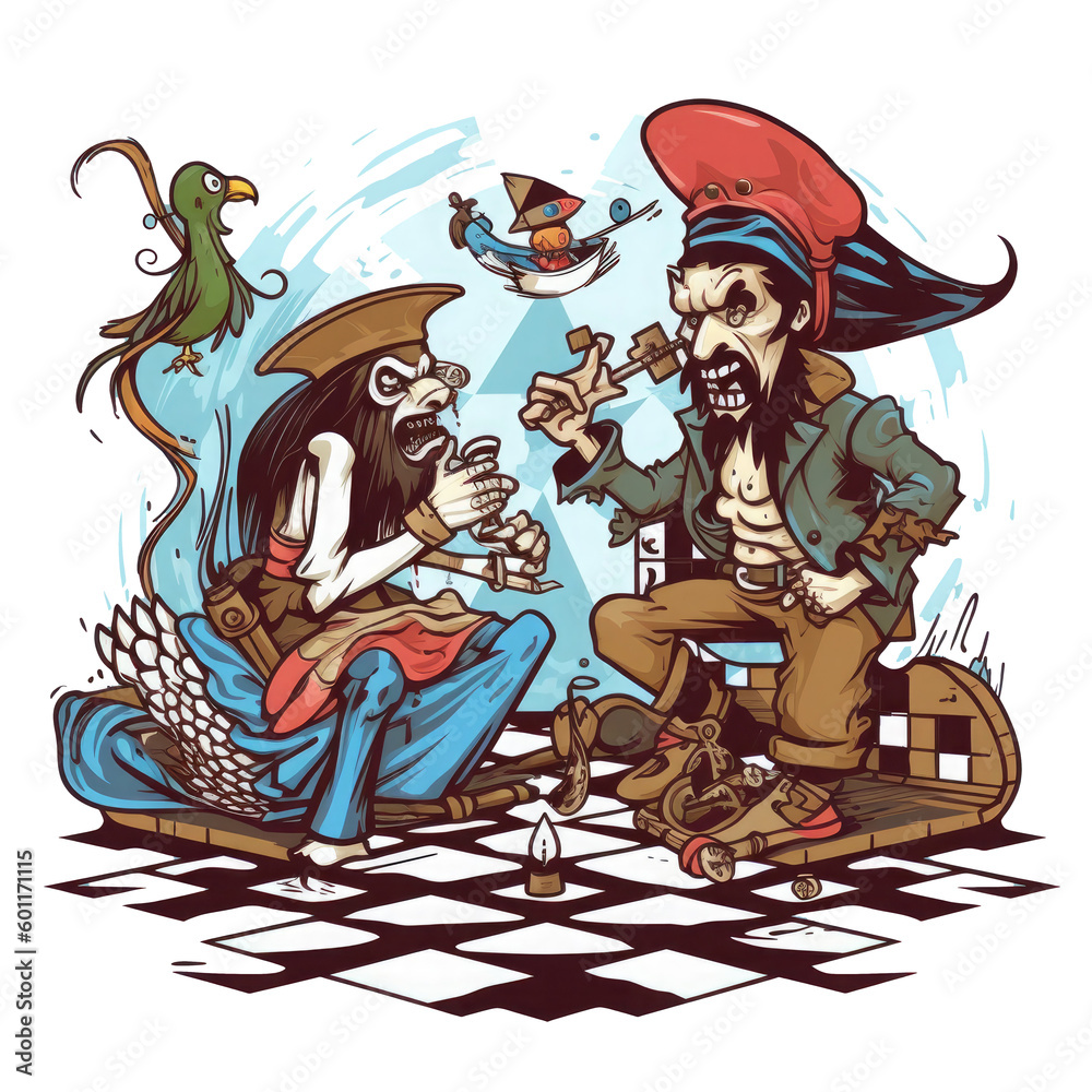 A humorous pirate-themed design with a cartoonish pirate character ...