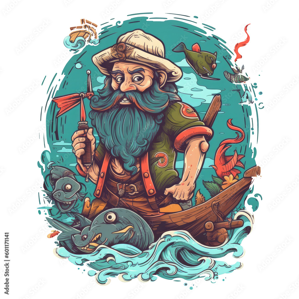 A whimsical pirate-themed design with a cartoonish pirate character ...