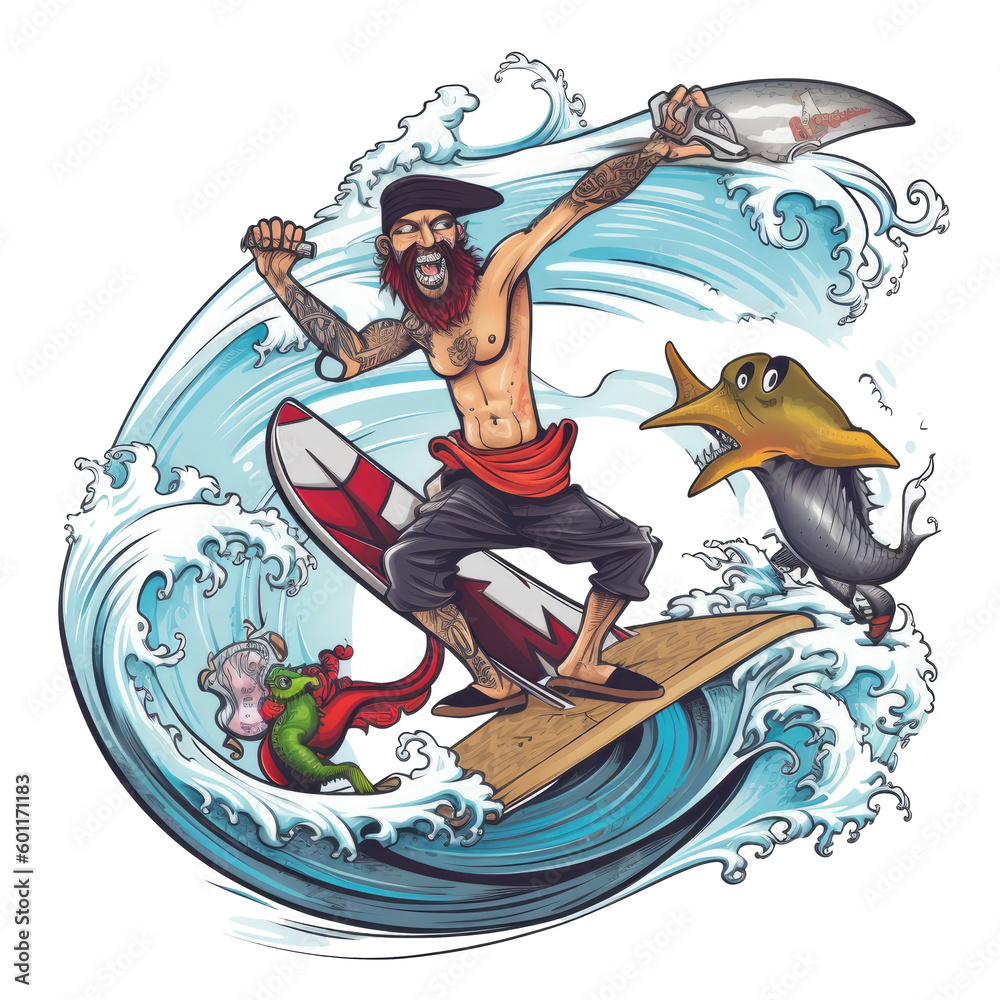 A humorous pirate-themed design with a cartoonish pirate character ...