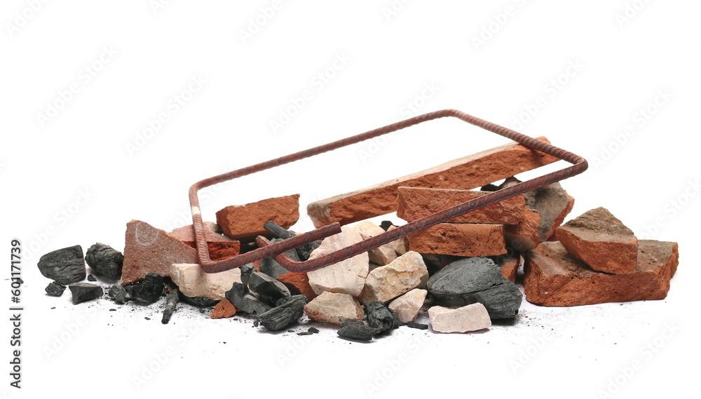Burned and demolished, charcoal, metal armature, stone and broken ...