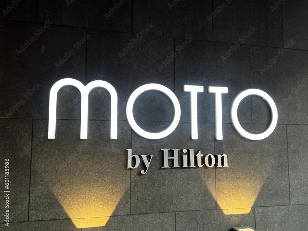 Logo sign outside the Motto hotel in the Chelsea neighborhood of New ...