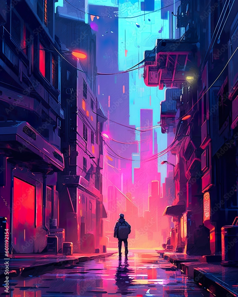 Abstract cyberpunk background with neon details. AI Generative Art ...