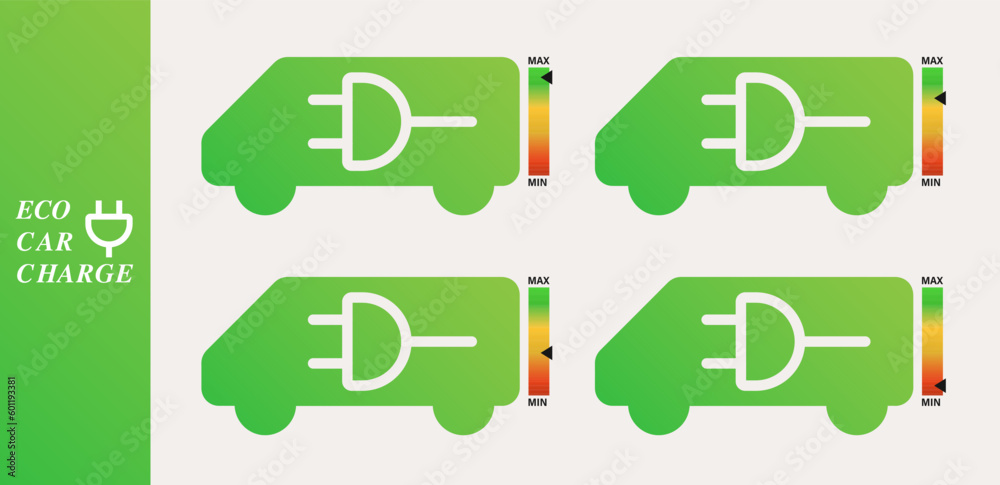 Eco car charge badges. Vehicle charge level. A sign an energy station ...