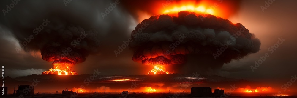 Nuclear explosion. Terrible atomic explosion of a nuclear bomb with a ...