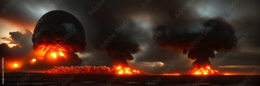 Nuclear explosion. Terrible atomic explosion of a nuclear bomb with a ...