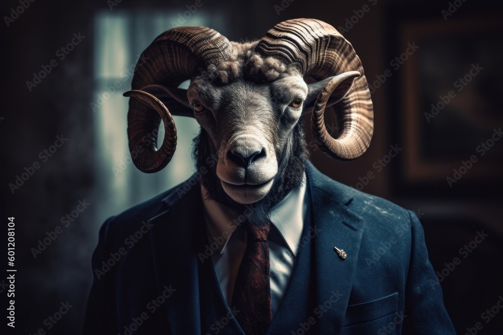 Anthropomorphic ram dressed in a suit like a businessman. Business ...