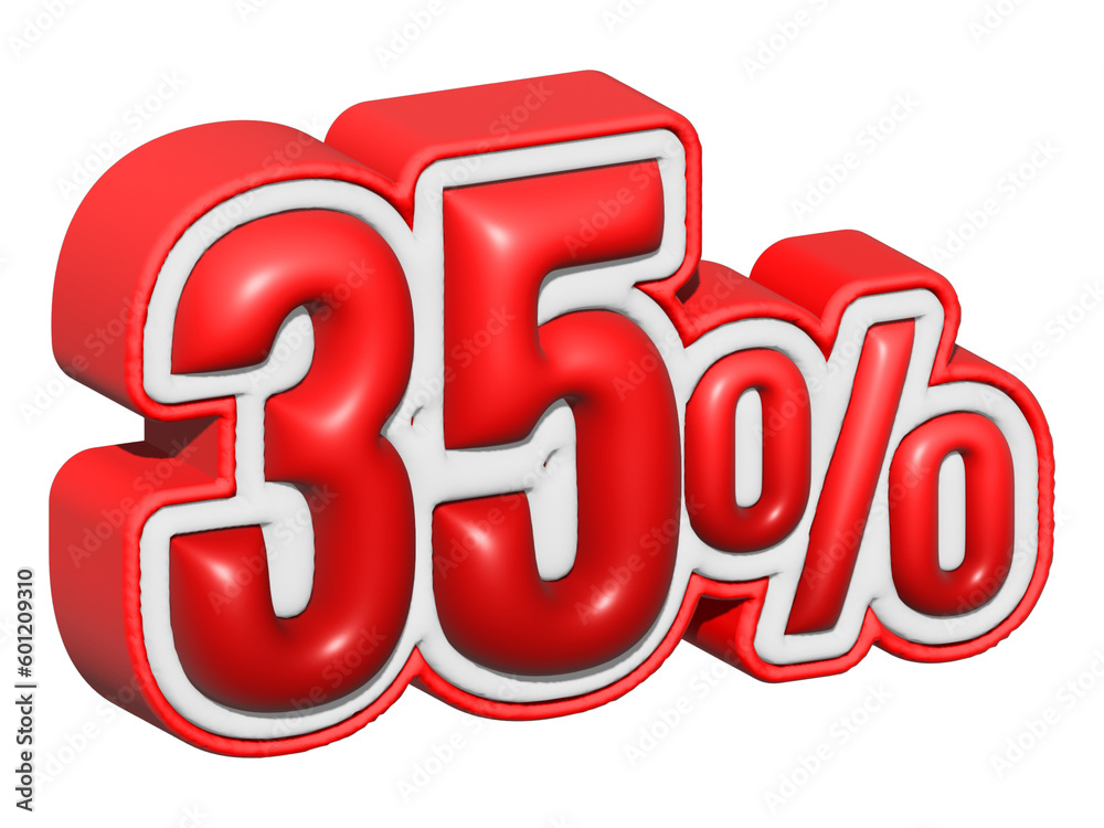 35% 3D text. 35 percent sale. 35% percent discount on red color. up to ...