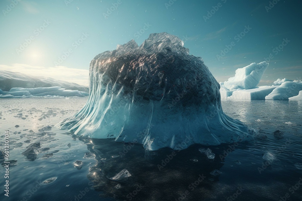 Realistic depiction of melting ice cap exhibiting climate change ...