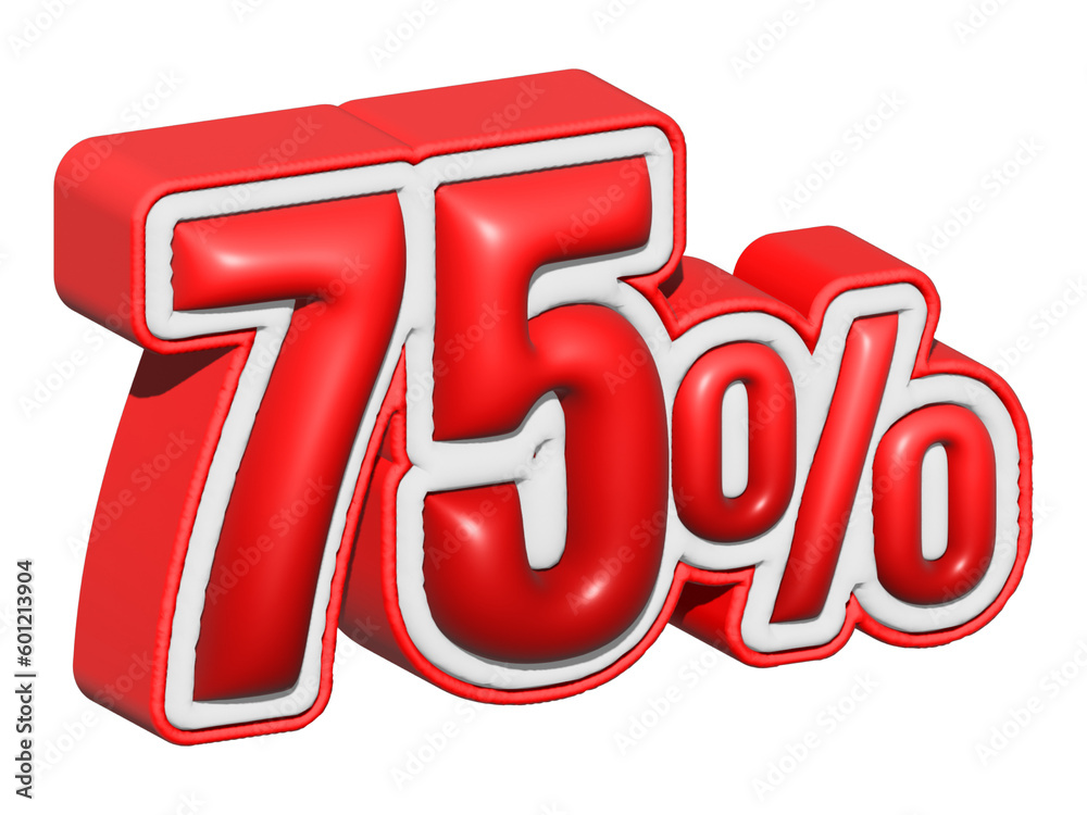 75% 3D text. 75 percent sale. 75% percent discount on red color. up to ...