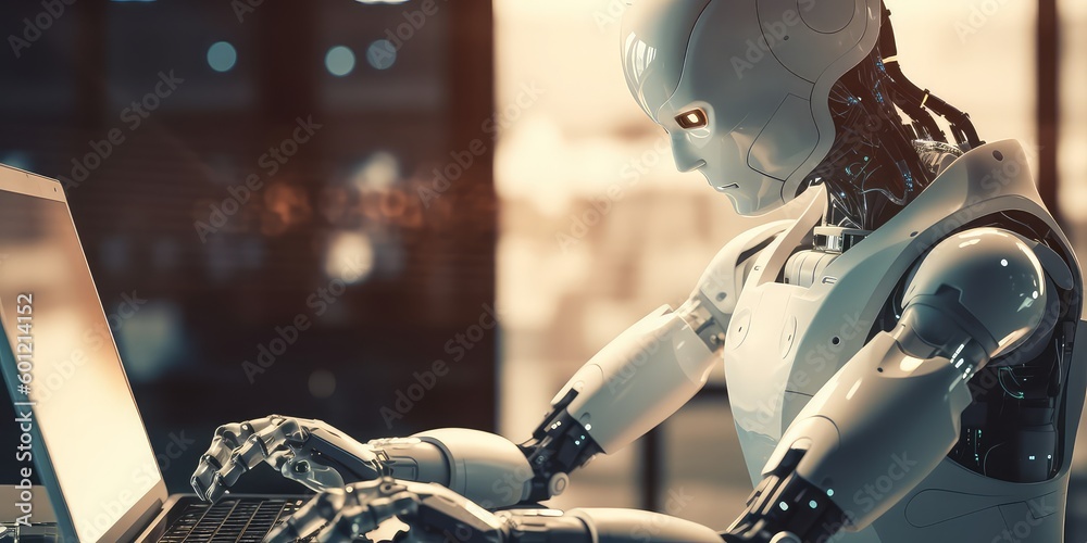 Humanoid robot programming on a laptop. Artificial intelligence ...