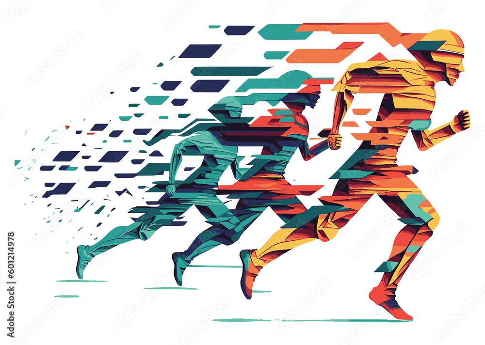 Running Guys in Geometrical Shape with Colorful ART on Transparent ...