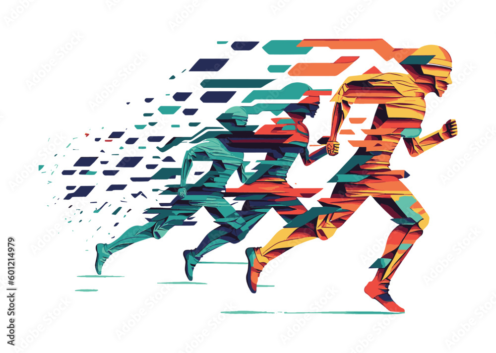 Running Guys in Geometrical Shape with Colorful ART Stock Vector ...