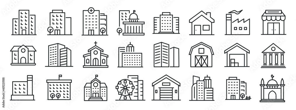 Building thin line icons. Editable stroke. For website marketing design ...