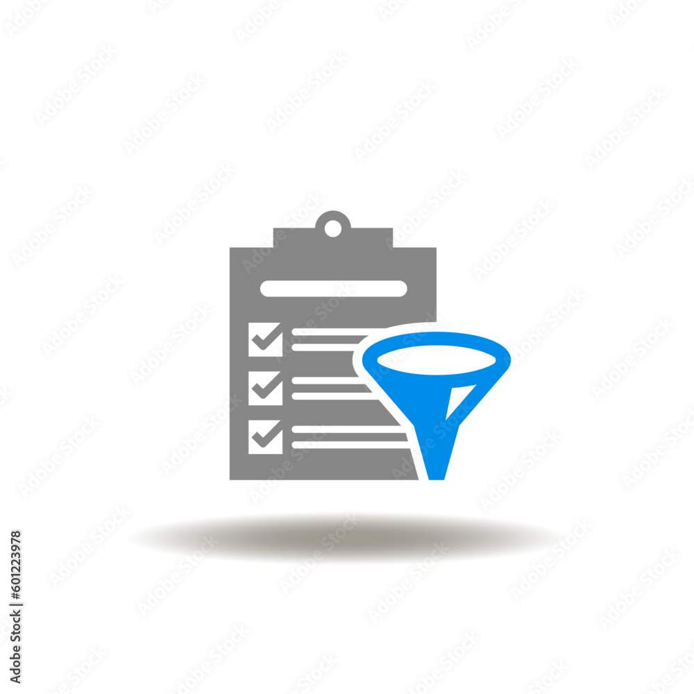 Vector illustration of check list and funnel. Icon of big data ...