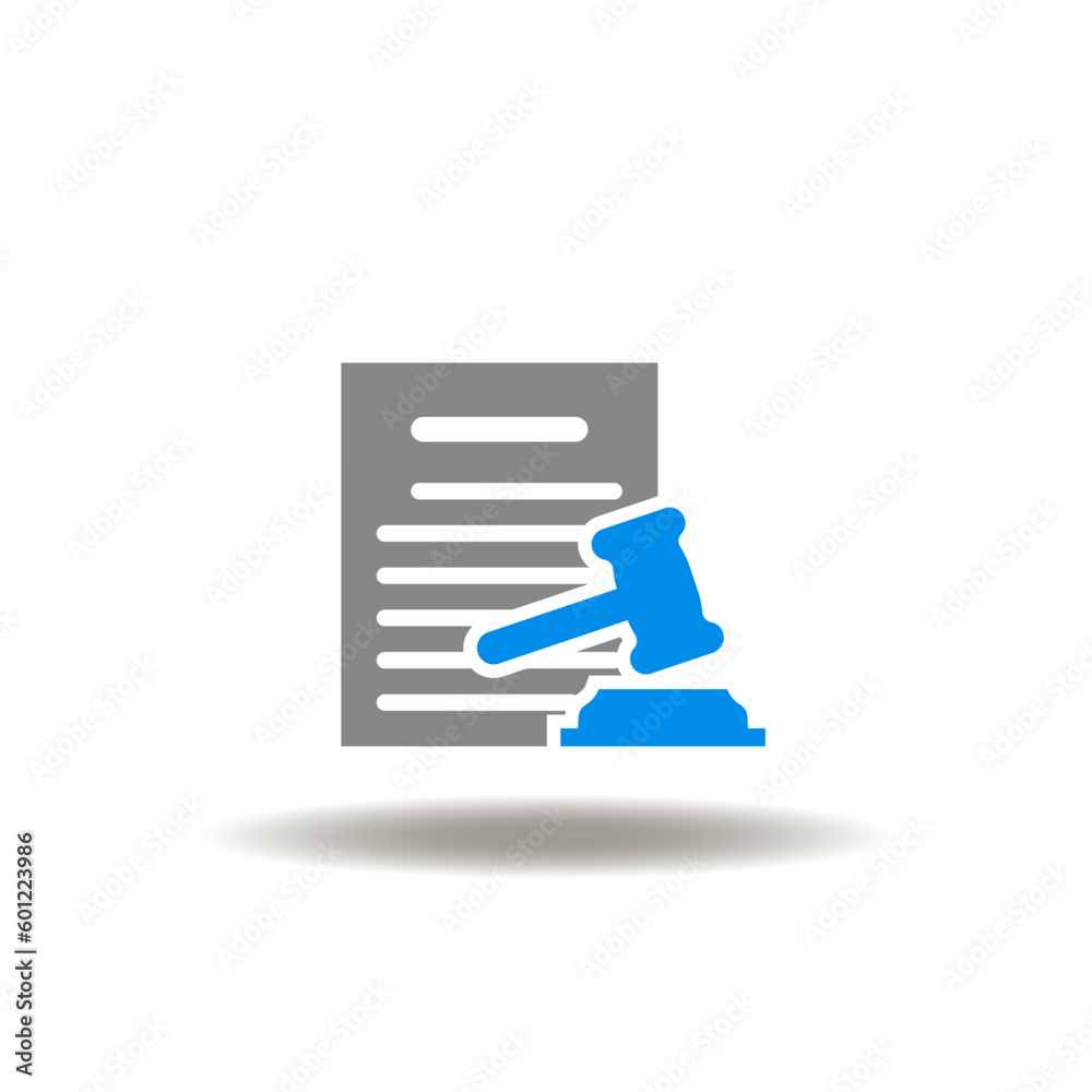 Vector illustration of document list and gavel. Icon of justice, law ...