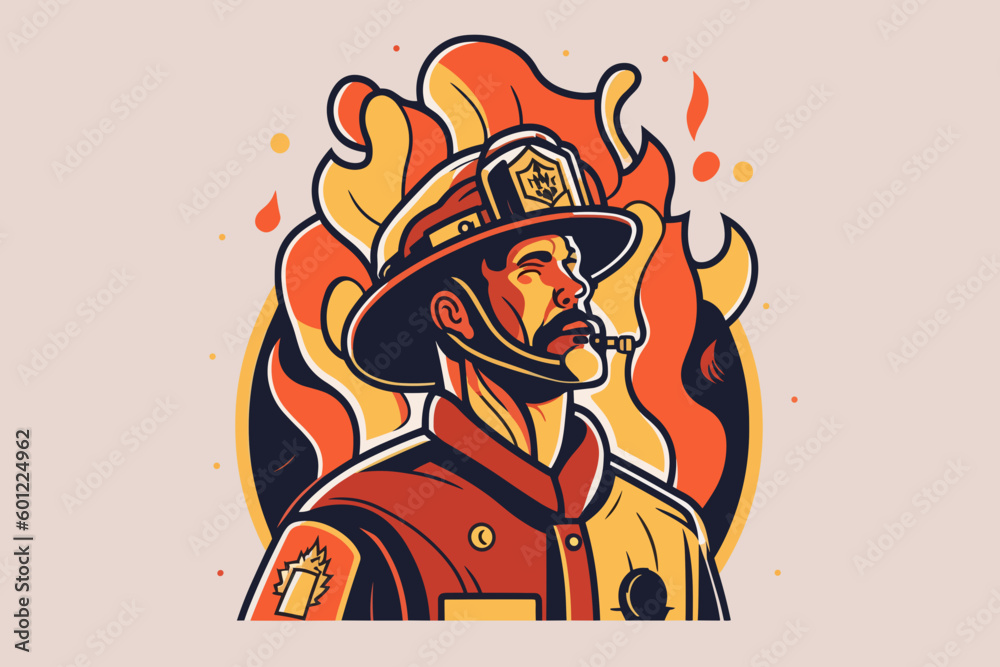 Vektorová grafika „Doodle inspired Fire Chief, cartoon sticker, sketch ...