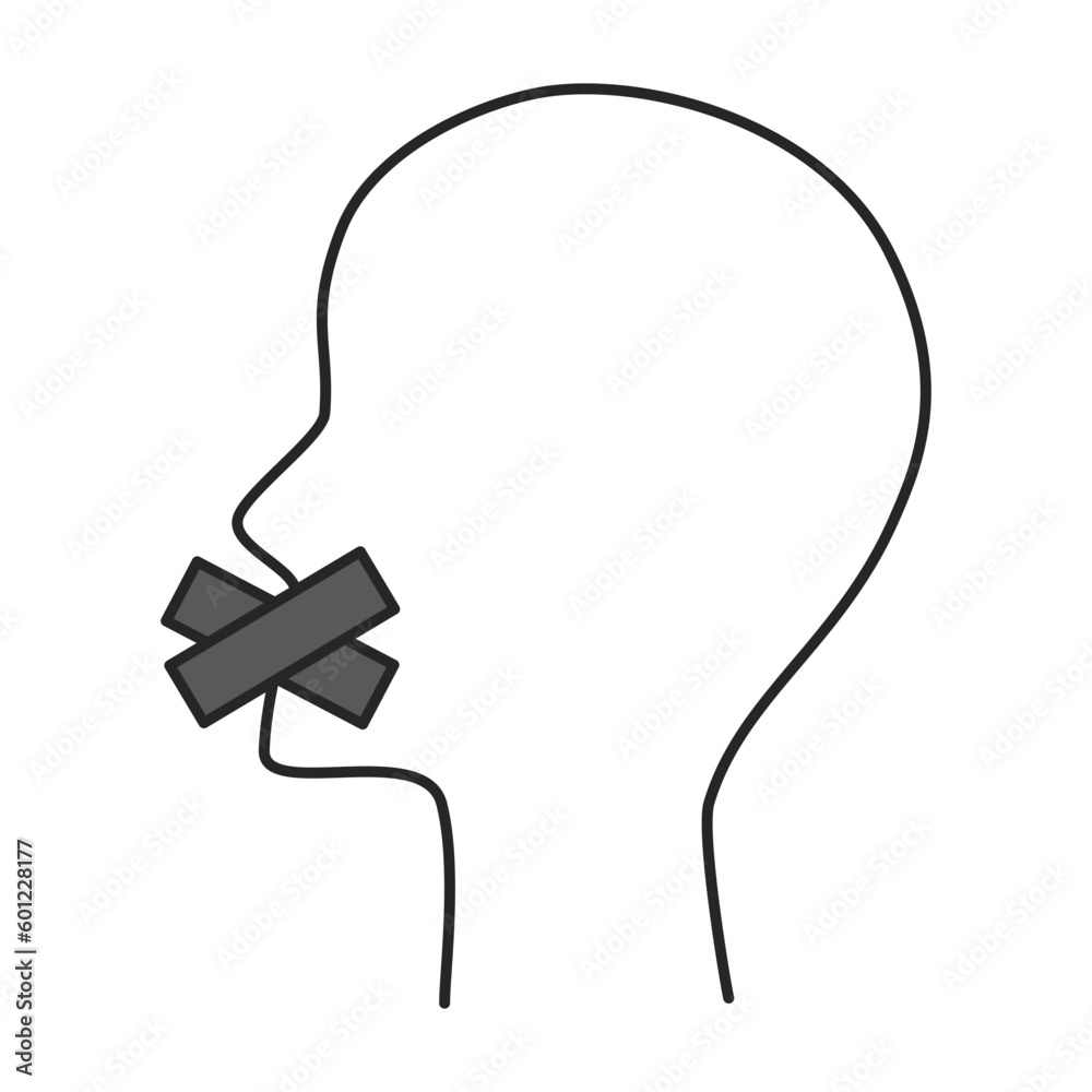 Discrimination or censorship icon, no freedom of speech, person with ...