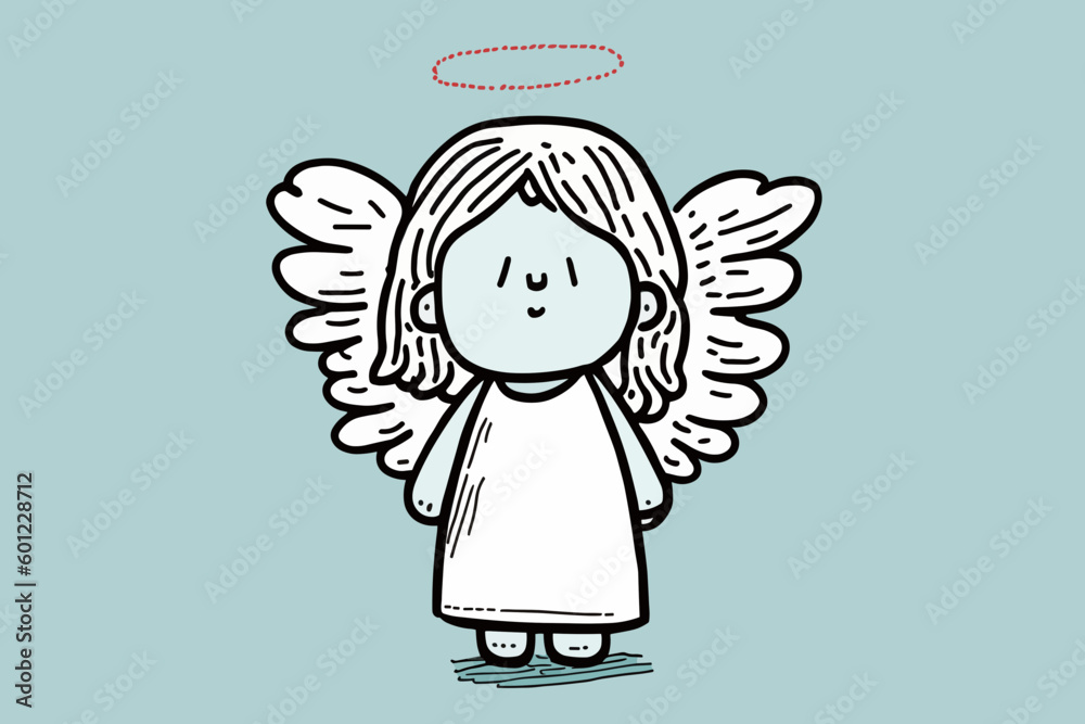 Doodle inspired Angelic, cartoon sticker, sketch, vector, Illustration ...