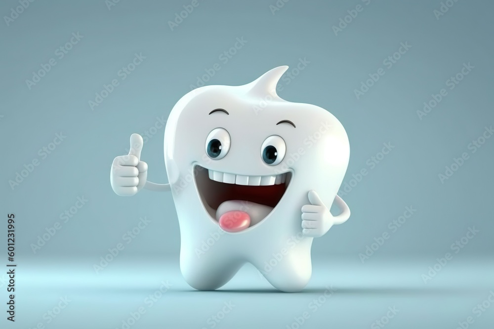 3D realistic happy white tooth , Tooth cartoon characters with thumbs ...