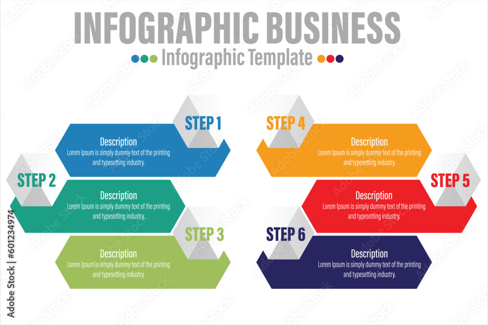 Colorful 6 Steps, 6 option infographic flow chart design . business ...