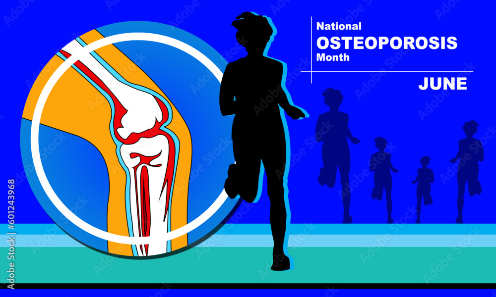 a picture of a knee and its bones against a round blue background and a ...