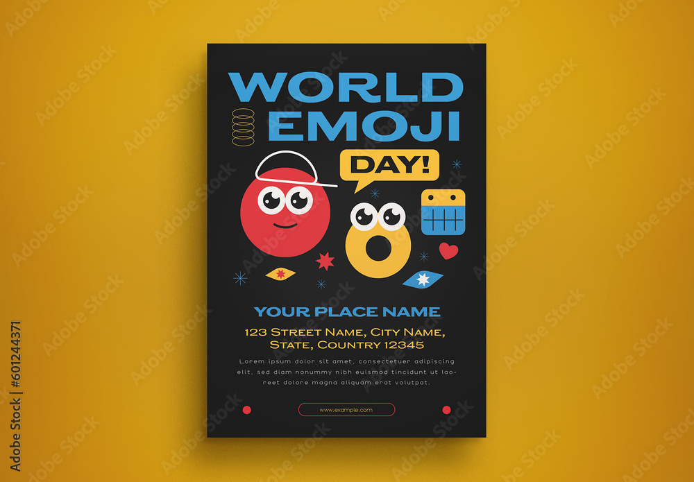 Black Flat Design World Emoji Day Flyer Layout Stock Template | Adobe Stock